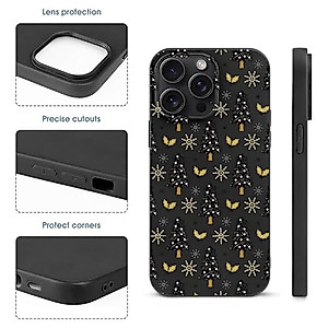 Niapessel Compatible with iPhone 15 Pro Max Case Christmas Tree Golden Black Print Shockproof Protective Phone Cases Slim Thin Cover TPU for Women Men Boys Girls