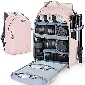 BAGSMART Camera Backpack, DSLR SLR Camera Bag Backpack Fits 15.6 Inch Laptop,Anti-Theft Waterproof Camera Case for Photographers and Women,with Rain Cover,Tripod Holder,Pink