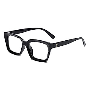 NIDOVIX Reading Glasses for Women Men, Blue Light Blocking Lens Fashion Square Frame Eyeglasses Magnifier 0.0 (Black)