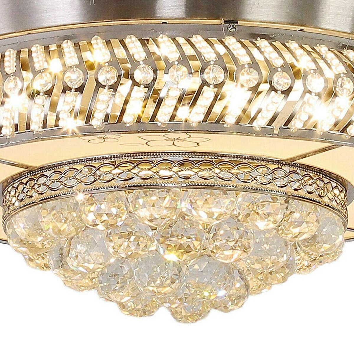 36inch 42inch Chandelier Ceiling Fan LED Crystal Retractable Invisible Ceiling Fan Light Dimmable 3 Speeds&3 Color Lights w/Remote for Bedroom Dining Room Living Room Hotel Restaurant (Gold, 42inch)