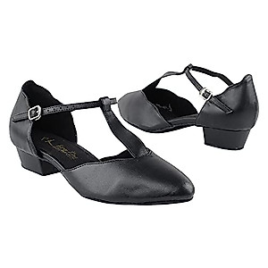 Very Fine Dancesport Shoes - Ladies Practice Latin, Salsa, Ballroom Practice Dance Shoes - 6819FT Black Leather - 1 inch Flat Heel & Canvas mesh Shoe Bag (Black Leather, Size 8)