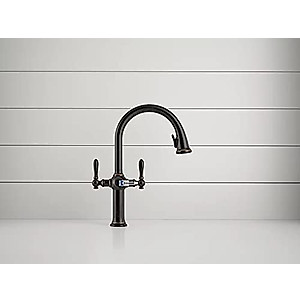 KOHLER K-R24937-SD-VS Neuhaus Pull Down Kitchen Faucet, 2-Spray Faucet, Kitchen Sink Faucet with Pull Down Sprayer in Vibrant Stainless