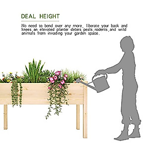 BIRASIL Outdoor Raised Garden Bed, Wood Planter Box for Vegetable Flower, Elevated Reinforced Large Garden Planters Boxes for Backyard Patio Gardening Balcony (48.5”L, Natural Wood)