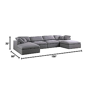 Meridian Furniture Serene Collection Modern | Contemporary Deluxe Comfort Modular Sectional, Soft Linen Textured Fabric, Down Cushions, 2 Corner + 2 Armless + 2 Ottoman, Grey