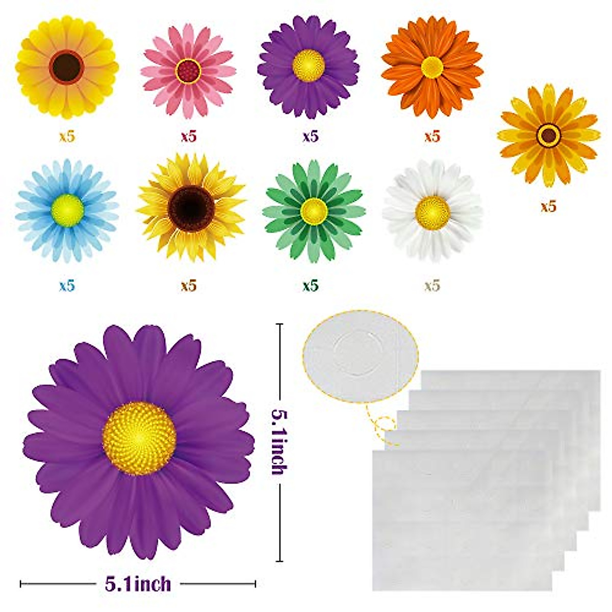 OSNIE 45Pcs Summer Sunflower Cutouts, Creative Springtime Flowers Wall Decals Bulletin Board Sets, Gerbera Daisy Wall Décor for Classroom School Office Birthday Party Baby Shower, 5.1 x 5.1 Inches