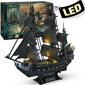 3D Puzzles for Adults - Led Pirate Ship Queen Anne's Revenge - Large 27'' Sailboat Puzzles - Desk Decor/House Warming/New Home/Christmas/Anniversary/Teacher Appreciation Gifts