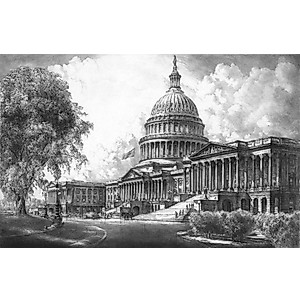 Posterazzi Digitally restored vintage black and white U S Capitol Building Poster Print, (17 x 11)