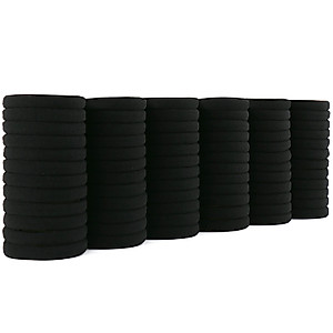 60PCS Black Large Hair ties, Cotton Hair Bands, Seamless Hair Ponytail Holders, by BAOLI