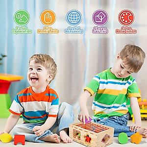 NiceNeer Montessori Toys for 1 Year Old, Wood Montessori Cube Shape Sorter Toys for Toddlers 1-3 Educational Learning Toys for 1 2 3 Year Old Baby Toys & Gifts