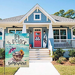 BLKWHT Summer Beach Garden Flag It's 5 O'Clock Somewhere Vertical Double Sided Tropical Fruit Coconut Burlap Yard Outdoor Decor 12.5 x 18 Inches A2152