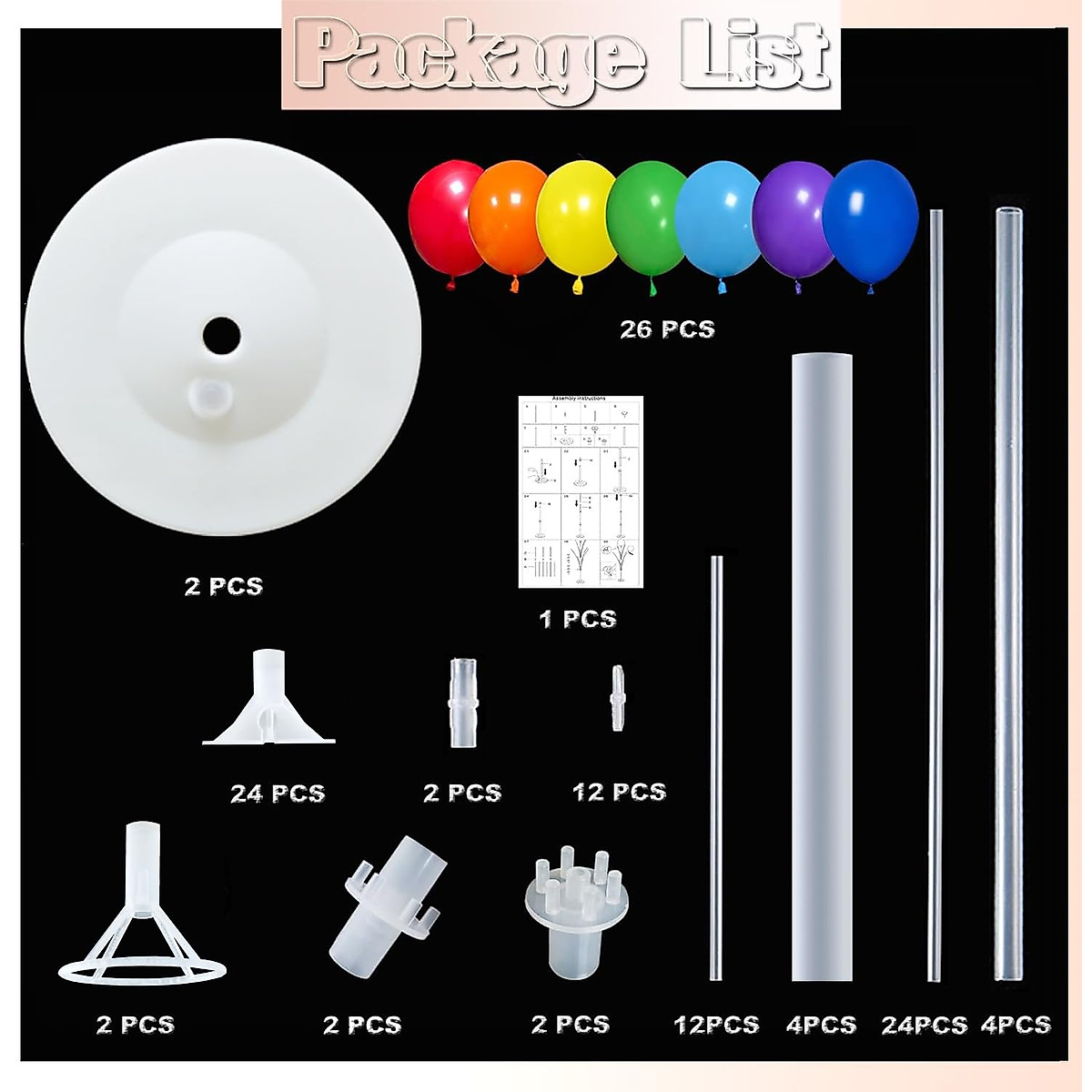 Balloon Column Kit Set of 2 With Balloons Included - Balloon Tower with Stand, Base, and Pole,Backdrop Decoration for Wedding, Baby Shower, Birthday Party, or Bachelorette Parties (Rainbow)