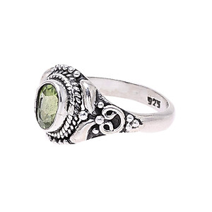 NOVICA Artisan Handmade Peridot Cocktail Ring Traditional from India Sterling Silver Red Single Stone Marsala Birthstone Gemstone [ring Front 0.5 in L x 0.4 in W x 0.2 in H Band Width 3 mm W] '