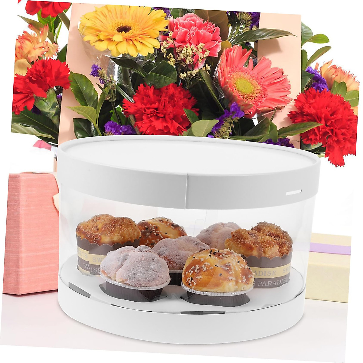 Abaodam 2pcs Elegant Cupcake Carrier Box Cupcake Packaging Box Handle for Cupcake Muffin Cake Safe Material Easy to Carry for Party Catering