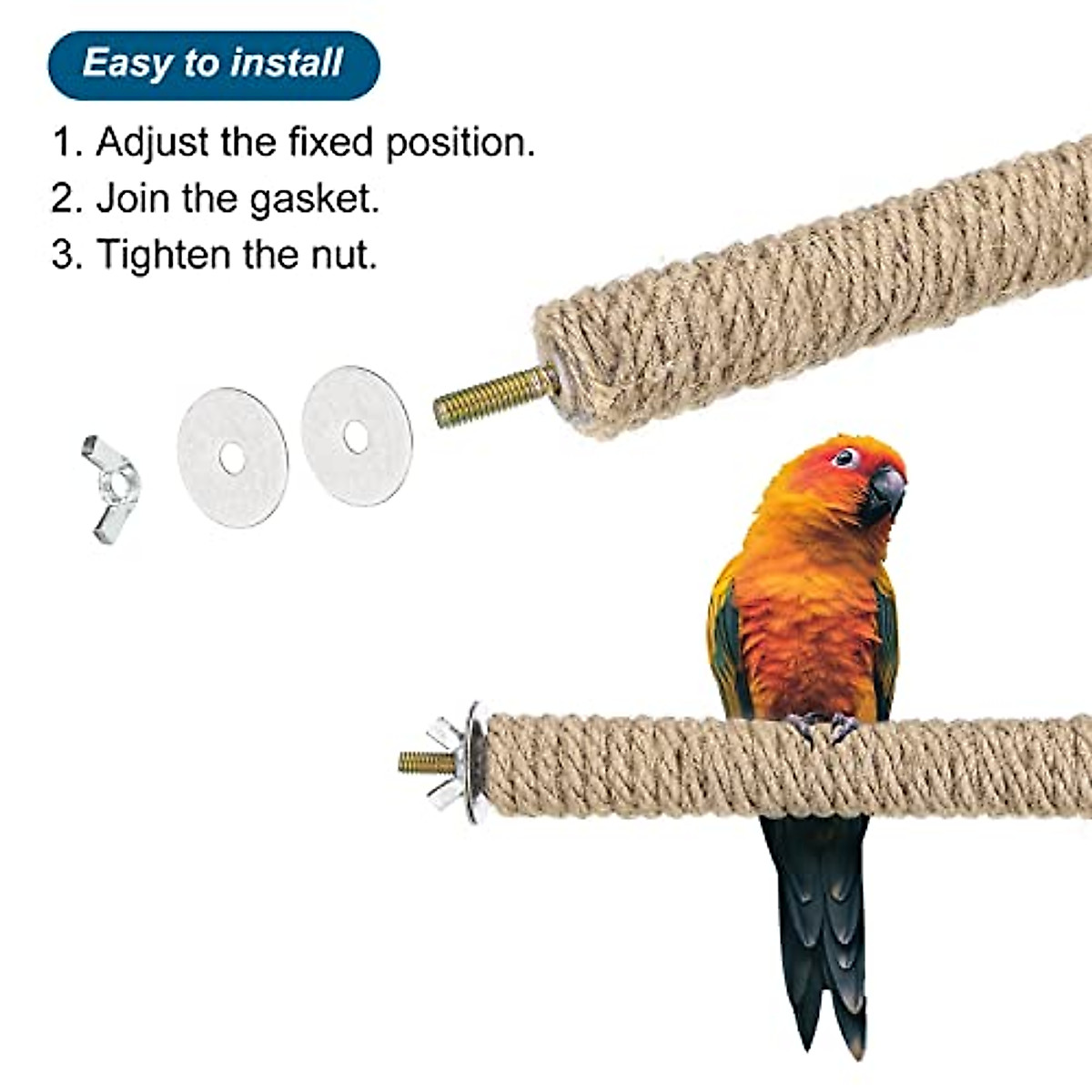 PATIKIL 0.9x6.7 Inch Bird Cage Perch, Parrot Stand Paw Grinding Stick Rope Weaving Wooden Stand Cage Accessory for Parrot Parakeet Cockatiel