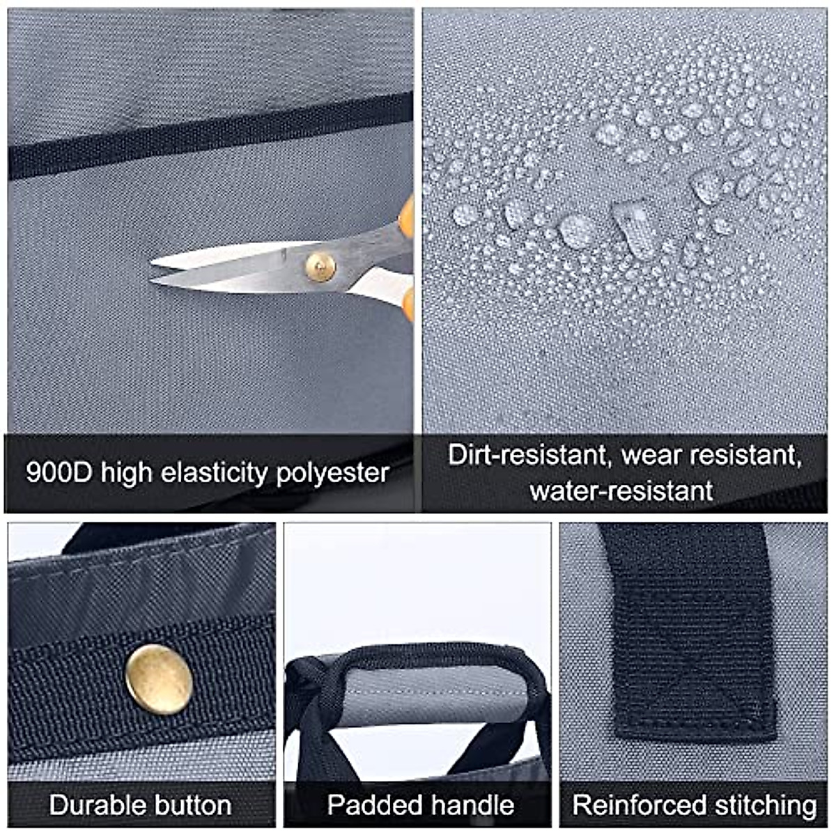 Housolution Garden Tote Bag, 900D Gardening Tool Bag, Garden Tote Storage Bag with Pockets & Long Adjustable Shoulder Strap, Home Tools Organizer Garden Tool Kit Holder, Standable, 14 Inch, Gray