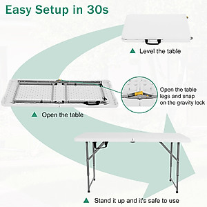 Folding Table, 4 FT Heavy Duty Plastic Foldable Table with Carrying Handle, Adjustable Height Portable Party Tables for Garden Party Picnic Camping BBQ Dining Kitchen Wedding Market Events