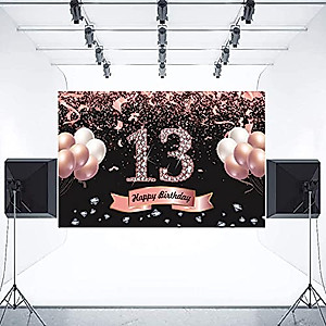 Trgowaul Happy 13th Birthday Decorations for Girls - Rose Gold 13th Birthday Backdrop Banner， Official Teenager Birthday Party Suppiles Photography Background，Thirteenth Year Old Birthday Decorations