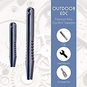2 Pieces Mini Titanium Tweezers Portable Titanium Alloy Tweezers EDC Tweezers Survival Pick Up Tweezers Camping Outdoor Gadget Travel Mini Tool Large and Small Sizes Tweezers (Blue)
