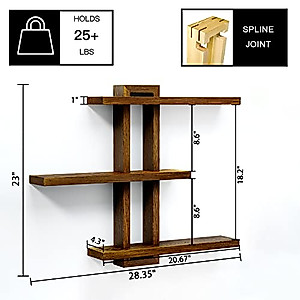 yaqew Variable Floating Shelves Wood Set of 4, Bathroom Shelves 28.35" Max, Rustic Shelves for Wall, Wall Shelves for Living Room Bedroom Farmhouse - Burnt Walnut Color - 28.35" x 23" x 4.3" Max