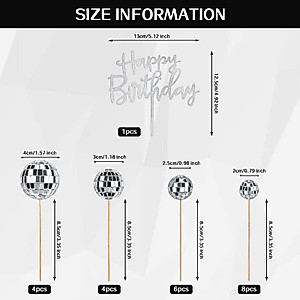 JOERSH 23pcs Disco Ball Cupcake Toppers Happy Birthday Cake Topper - 1970s Disco Ball Cake Picks Disco Theme Cake Decorations for Disco Theme Party 70s Disco Party Favor