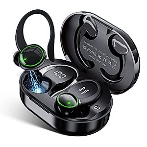 for Samsung Galaxy S22+ Wireless Earbuds Bluetooth Headphones 48hrs Play Back Sport Earphones with LED Display Over-Ear Buds with Earhooks Built-in Mic - Black