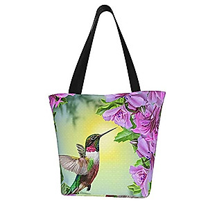 antcreptson Hummingbird Bird Pink Flower Shoulder Tote Bag Purse Top Handle Satchel Handbag for Women Work School Travel Business Shopping Casual