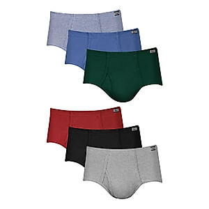 Hanes Men's Pack, Mid-Rise Briefs, Stretch Cotton Underwear, Classic, (Pack of 6) (Colors May Vary), Gray, Large