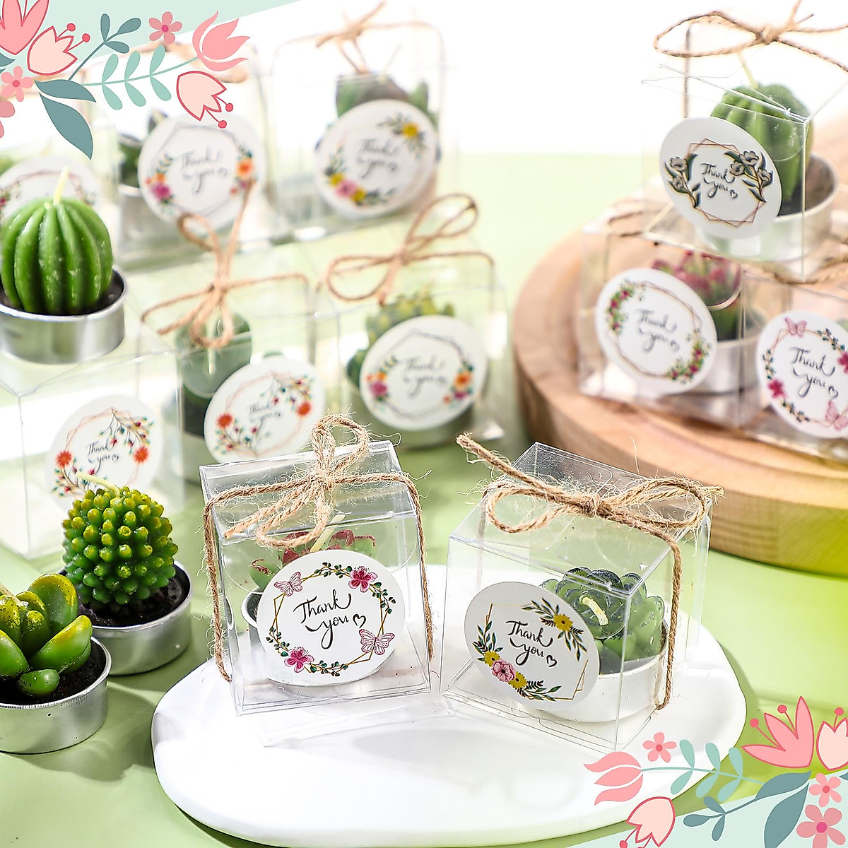 MTLEE 48 Set Cactus Tealight Candles Delicate Succulent Cactus Candles Mini Candles Plant Party Favors Gifts for Christmas Baby Shower Fiesta Birthday Anniversary Celebration Wedding Party