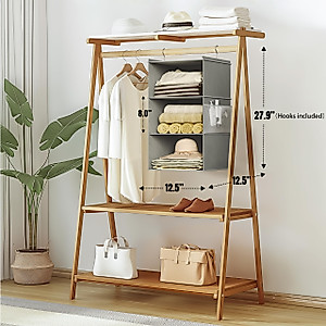 LayerSpace Space-Saving Hanging Closet Organizer - Versatile Storage for Clothes, Travel, Bedroom - 3-Shelf Heavy-Duty Design - Set of 2, Grey