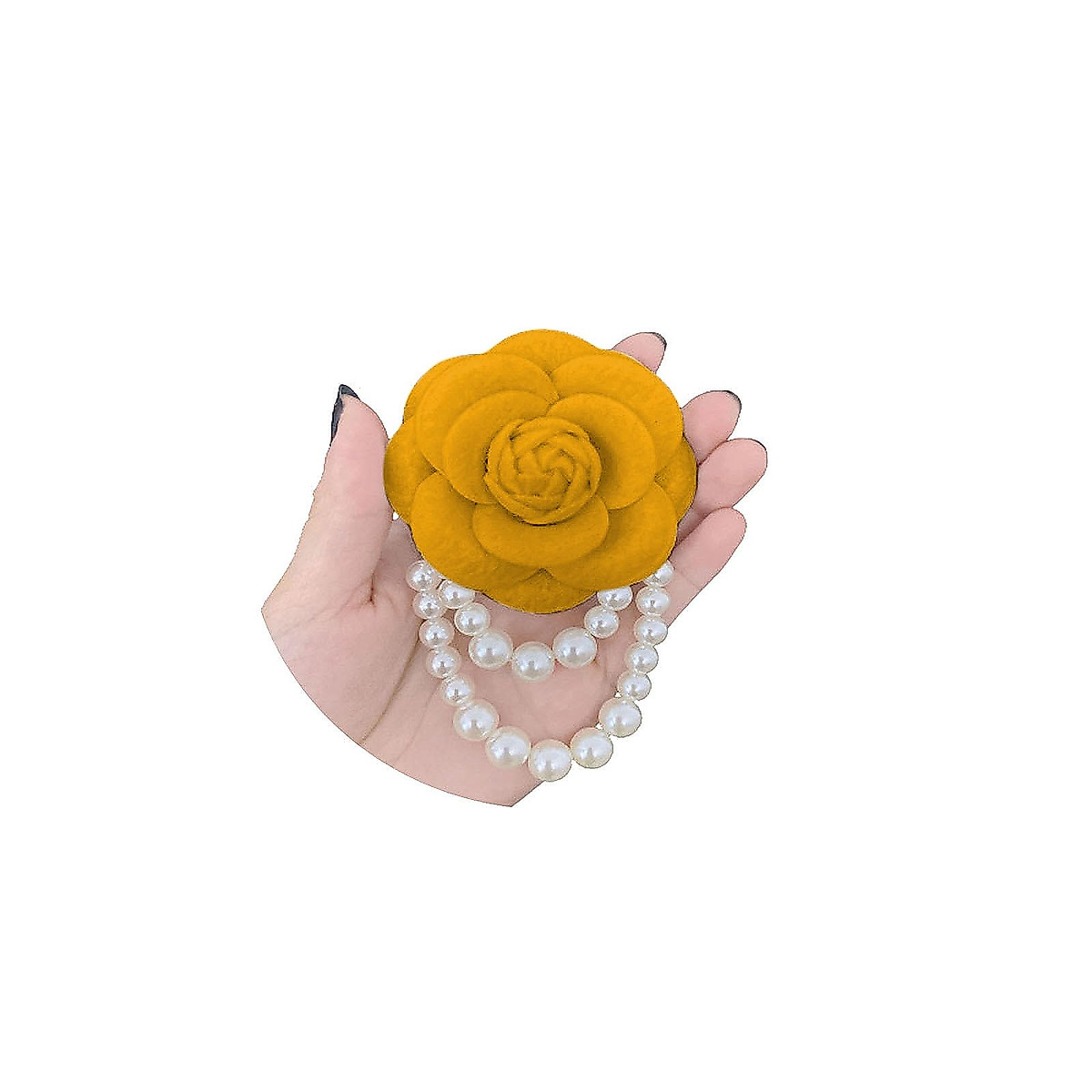 ZZ ZINFANDEL Bohemian Pearl Safety Brooch Pins Flower Brooch Hair Flowers Hairpin Brooch Headpieces,Brooch Pins Shawl Clips for Women Girls Vintage Collar Brooch (Yellow)