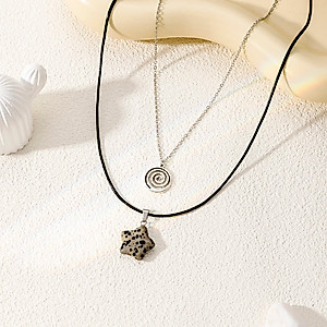Yuoos Beach Punk Necklace Set Indie Stuff Natural Star Shape Stone Choker Gothic Y2K Swirl Pendant Necklace for Women Summer