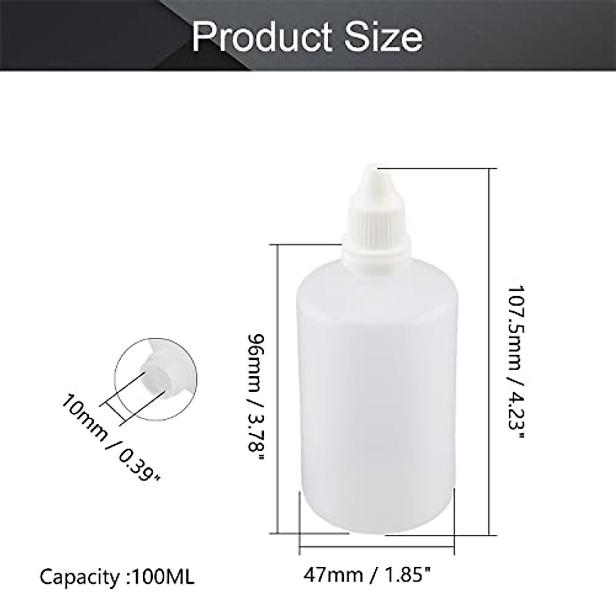 Othmro 3.3oz PE Lab Eye Plastic Dropper Bottles 3pcs, 100ml Squeezable Eye Liquid Dropper Thin Mouth Via of Liquid Sample Seal Storage Bottle with Childproof White Cap