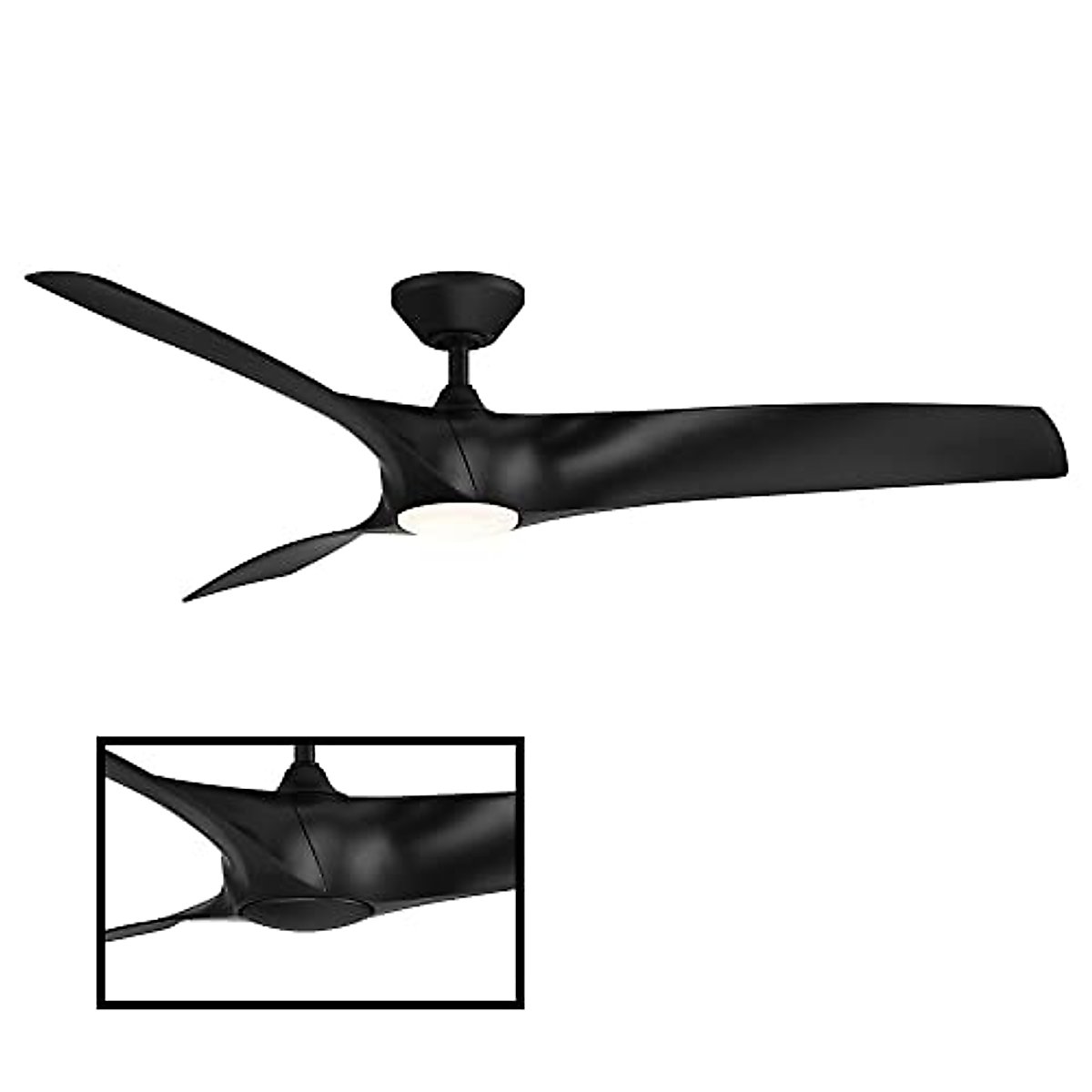 Zephyr Smart Indoor and Outdoor 3-Blade Ceiling Fan 62in Matte Black with 3000K LED Light Kit and Remote Control works with Alexa, Google Assistant, Samsung Things, and iOS or Android App