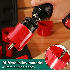 Bi-Metal Hole Saw Kit, HYCHIKA 17 Pcs High Speed Steel 3/4" to 2-1/2" Hole Saw Set in Case with Mandrels, Hole Saw Bit, Hole Saw for Thin Metal, Hard Wood, Drilling PVC Board, and Plastic Plate