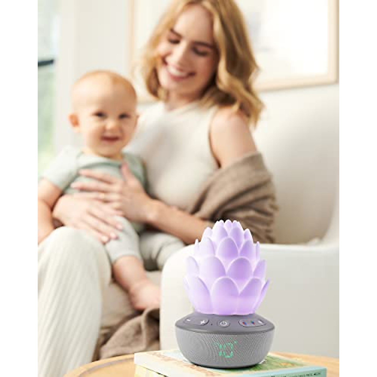 Skip Hop Baby Sound Machine, Cry Activated, Succulent Glow Soother, Grey White