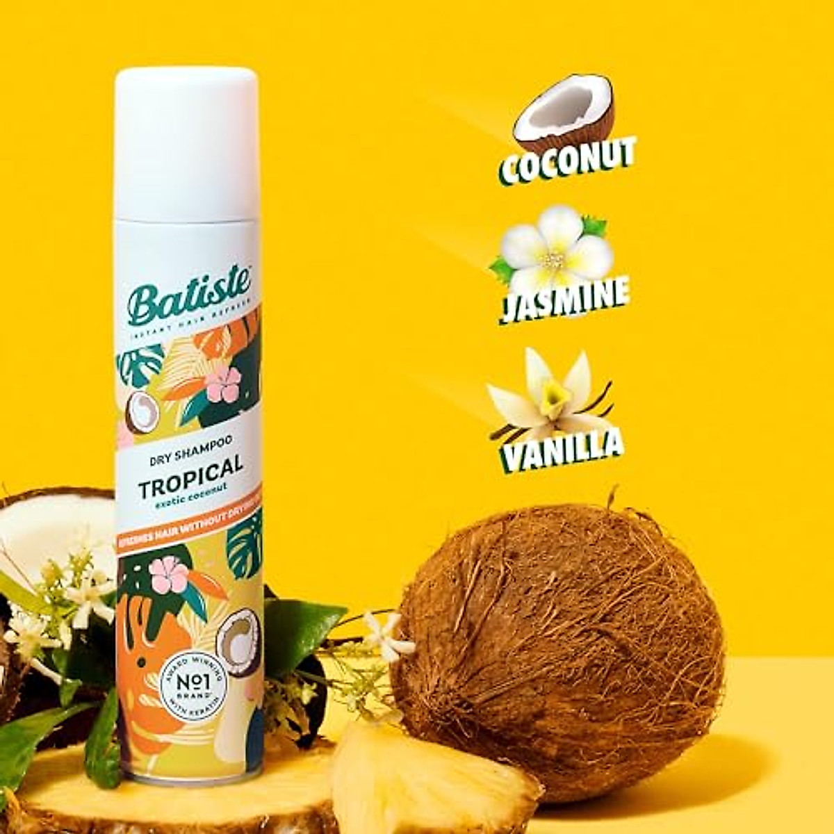 Batiste Dry Shampoo, Tropical Fragrance, Refresh Hair and Absorb Oil Between Washes, Waterless Shampoo for Added Hair Texture and Body, 5.71 oz Dry Shampoo Bottle