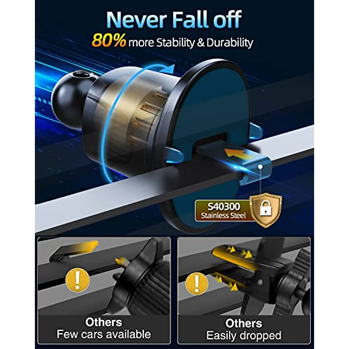 Magnetic Phone Holder for Car, Car Phone Holder Mount, Upgraded Metal Longer Hook Clip Fit More Vent Car Mount , Strong Magnets Phone Mount for Car Vent, for All Cell Phones Tablets Gifts for Men