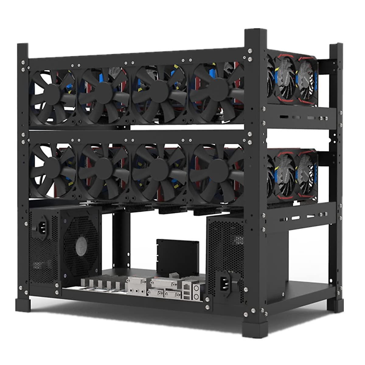 12GPU Stackable Mining Rig Frame, Steel Open Air Mining Rig Case, Solid Miner Frame for Crypto Ethereum ETH RVN Ergo Miner Mining Case Rack Fits Dual Power ATX Motherboard