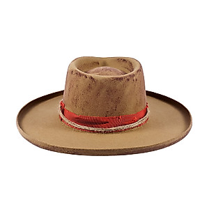 Vintage Fedora Firm Wool Felt Panama Hat Classic Rancher for Men Women Wide Brim Roll with Lightning Logo Distressed