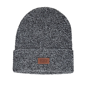 Levi's Unisex Adult All Season Comfy Leather Logo Patch Cuffed Hero Beanie Hat, Marled Grey
