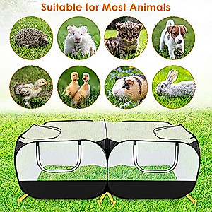 SlowTon Small Animals Playpen, Portable Large Chicken Run Coop with Breathable Transparent Mesh Walls Foldable Pet Cage Tent with 4 Zipper Doors for Puppy Rabbits Outdoor Yard (No Bottom)