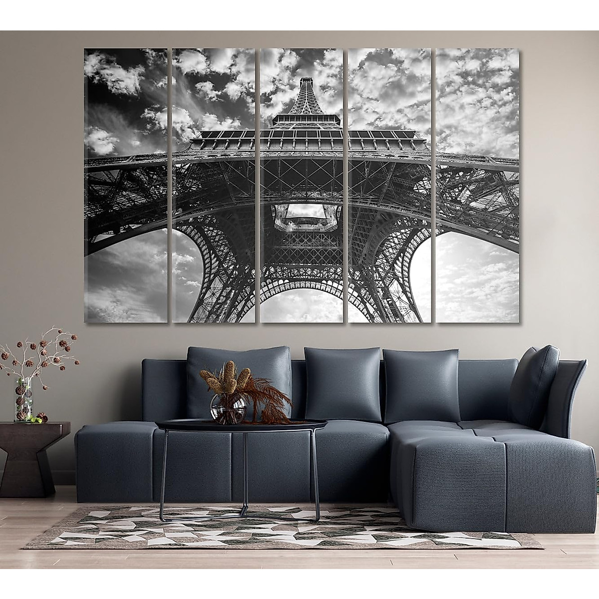 Eiffel Tower in Black White Canvas Print 3 Panels / 36x24 inches