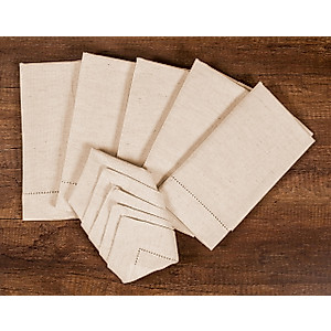 Linen Hemstitched Cloth Napkins, Set of 12 - Natural Flax, Washable Dinner Napkins