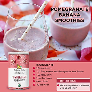 Organic Veda Pomegranate Juice Powder - Powdered Pomegranate Extract Rich in Vitamin C, Folate & Potassium - Pomegranate Concentrate For Salad, Yogurt, Ice Cream - Vegan, Non-GMO, Zero Gluten- 8oz
