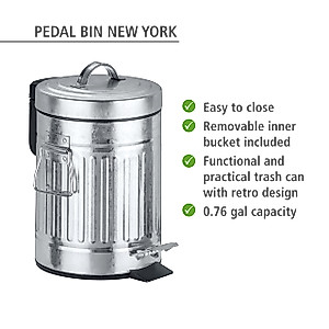 WENKO Step Trash Can with Lid and Pedal, Retro Metal Garbage Bin, for Bathroom, Kitchen, Office, Soft Close, 0.79 Gallon, 6.7 x 10.6 x 6.7 in, Gray