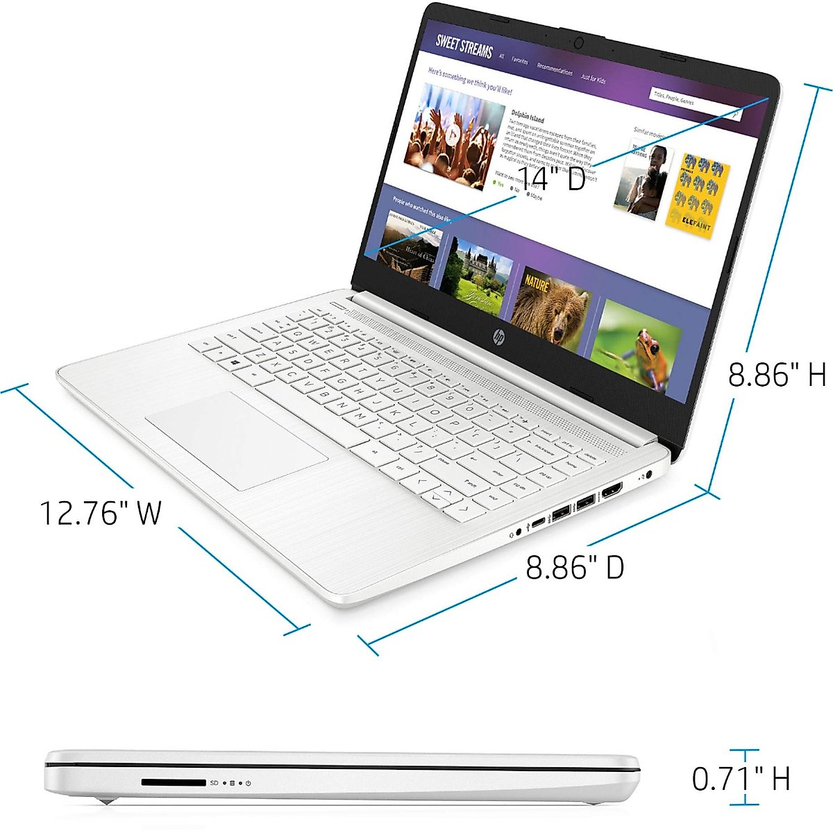 HP Stream 14inch HD Display, Intel Celeron N4120 Quad-Core Processor, 32GB DDR4 RAM, 128GB Storage(64GB eMMC+64GB Card), WiFi, Webcam, Bluetooth, Win11, Snow White (Renewed)