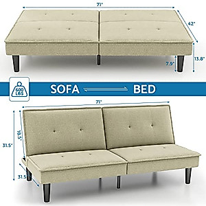 LIFERECORD Futon Sofa Bed Modern Linen Fabric Convertible Folding Lounge Couch Loveseat Daybed for Living Room Apartment Dorm, Banana Toffee
