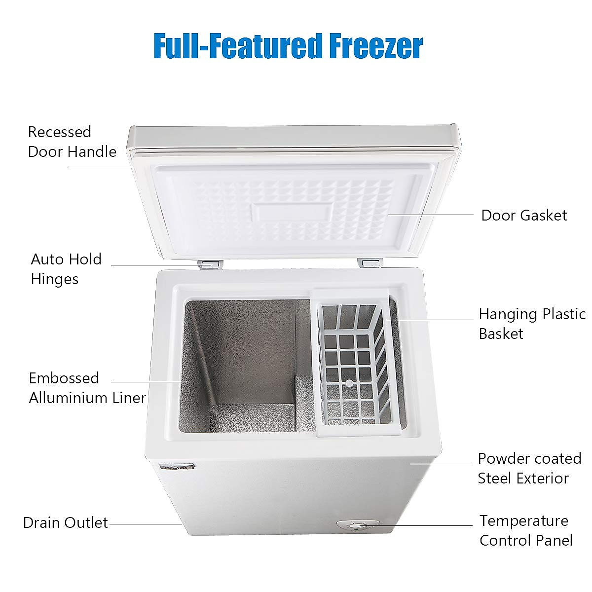 Chest Freezers Compact Mini Deep Freezer WANAI 3.5 Cu.Ft Free-standing Top Door Room Dorm Office Garage Freezer with 7 Adjustable Temp Control Removable Basket for Apartment Basement Business