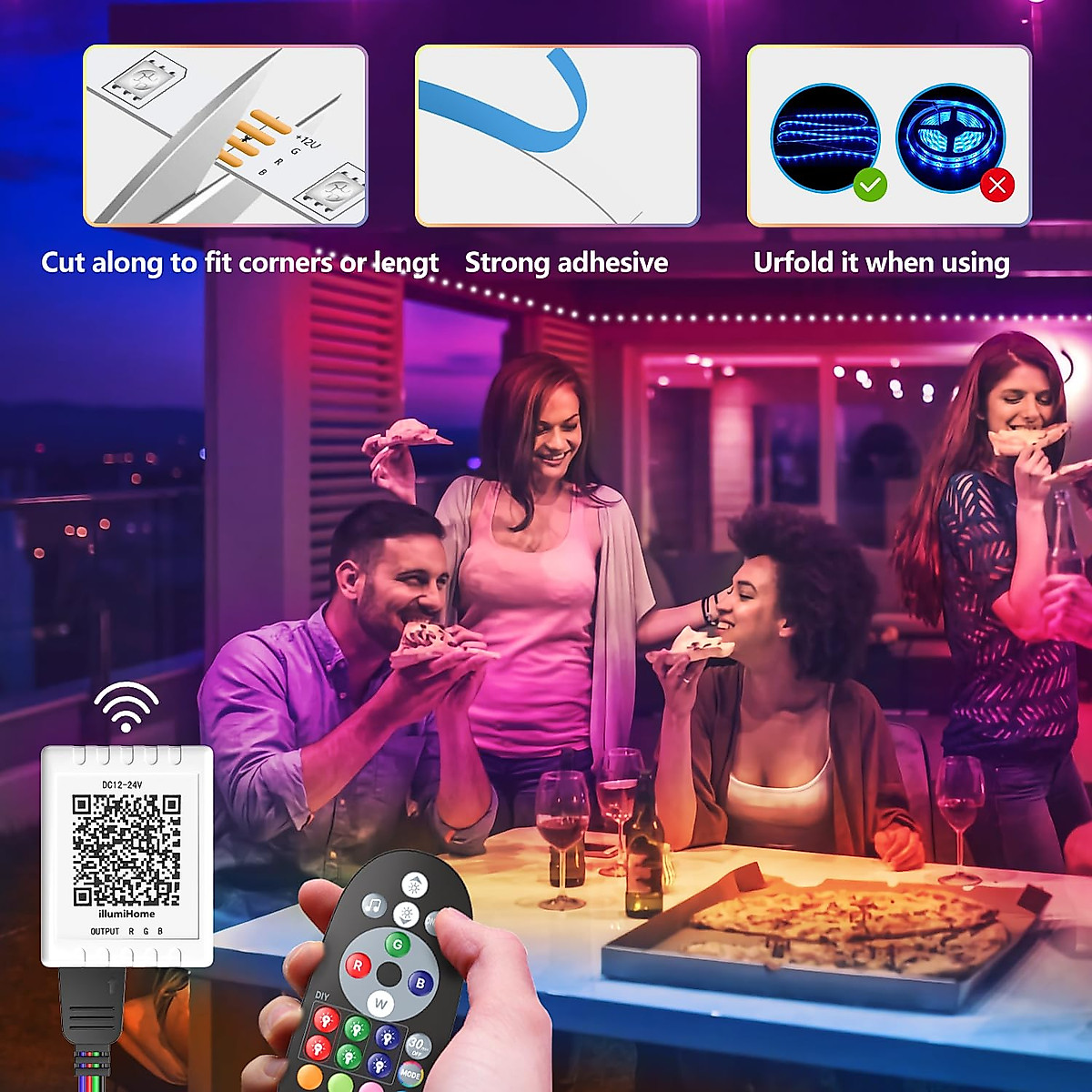 Nexillumi 65.6ft LED Lights for Bedroom Music Sync Color Changing RGB LED Strip Rope Lights 44-Key Remote, 5050 RGB LED Light Strips(APP+Remote+Mic)