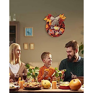 CosyBright Fall Welcome Sign - Rustic Maple Leaf & Pumpkin Door Sign - 12x12in Wooden Wall Hanging - Thanksgiving, Halloween, Christmas Decor